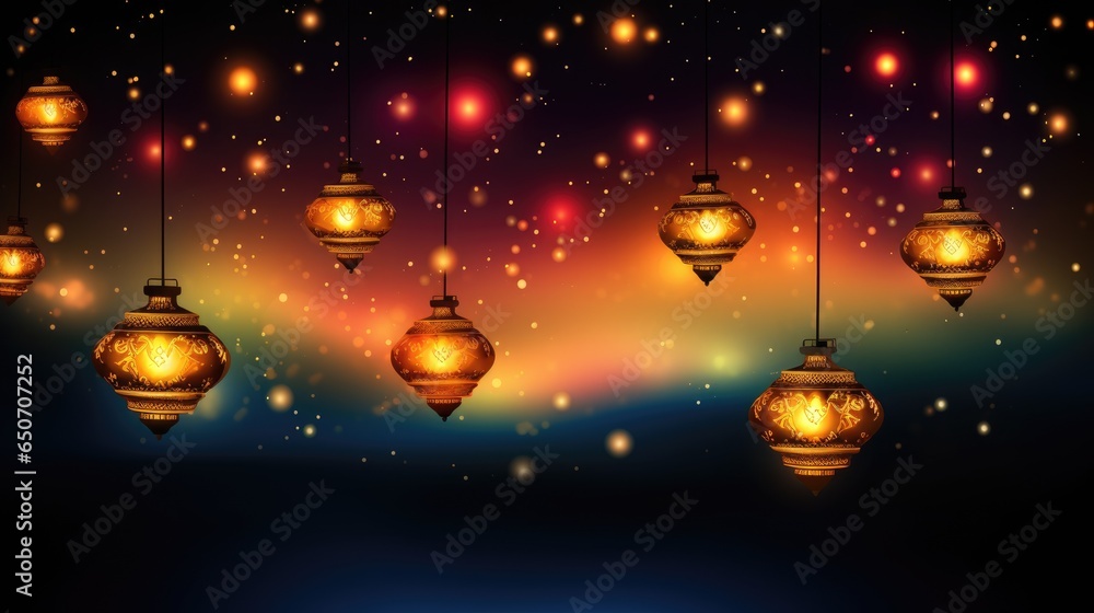 Lanterns background. Happy Diwali Festival of Lights. Group of lantern ...