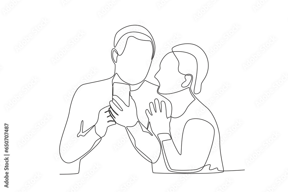 Single continuous line drawing a Grandparents couple can happily ...