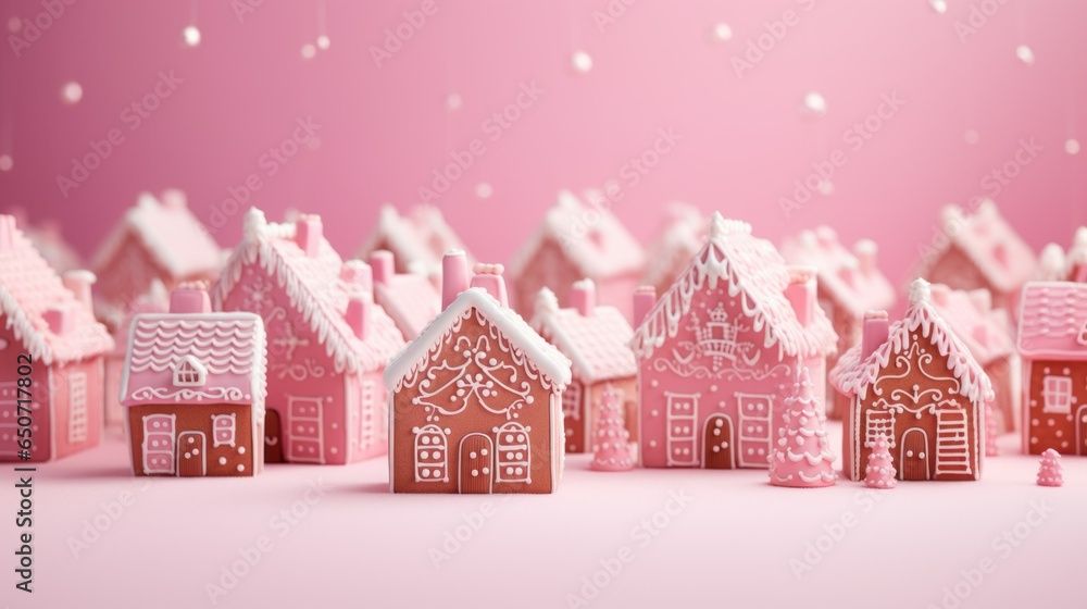 Many Homemade Pink Christmas Gingerbread House web banner, background ...