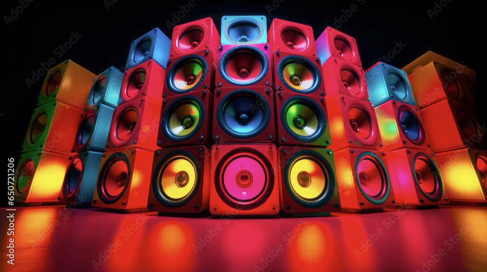A vivid selection of speakers pop against a dark background, their ...
