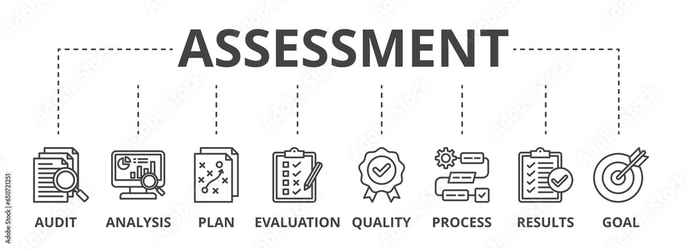Assessment web banner icon vector illustration for accreditation and ...