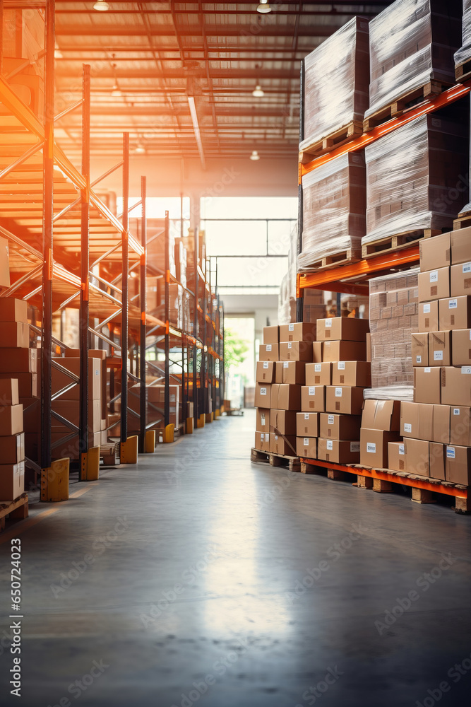 Vertical view of a retail warehouse full of shelves with goods in ...