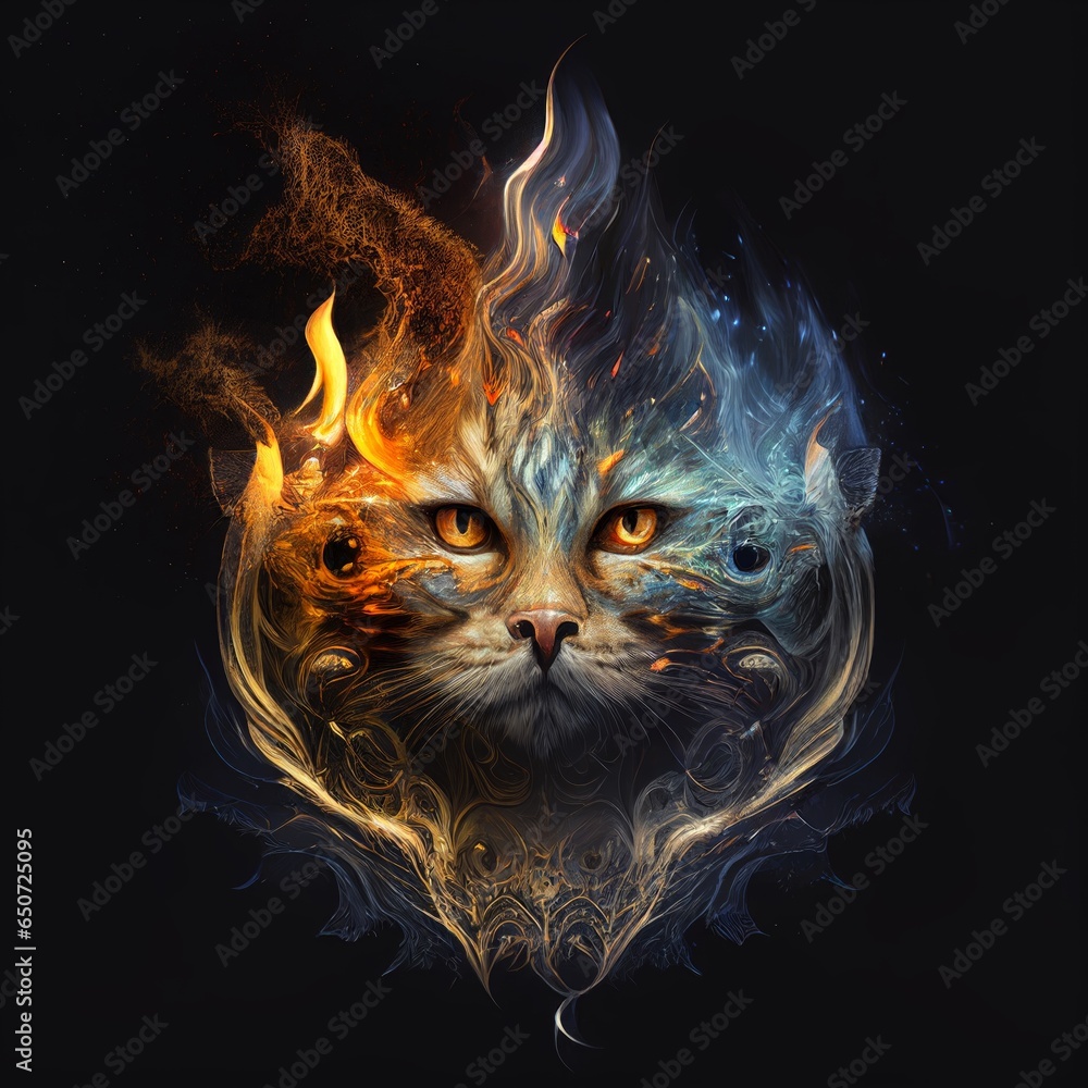 Face of a cat representing the four elements, air cat, earth cat, fire ...