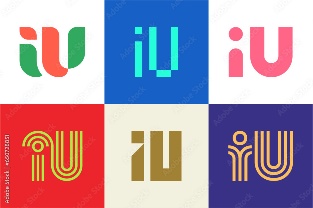 Set of letter IU logos. Abstract logos collection with letters ...