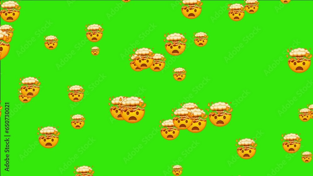 Shocked face with exploding head. Animated falling emojis. Social media ...