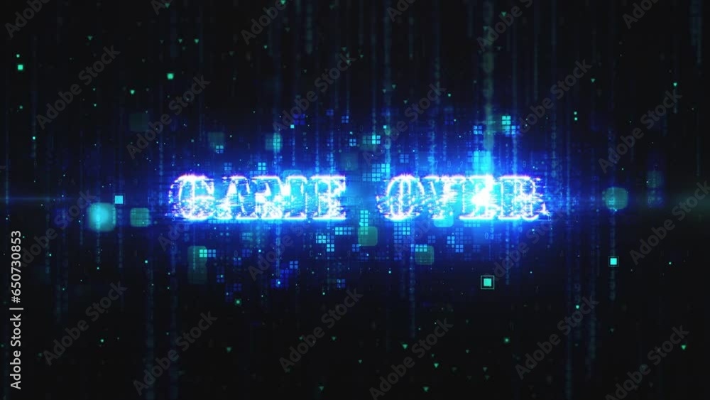 Animation text of Game Over glitch blue neon text sci fi effect with ...
