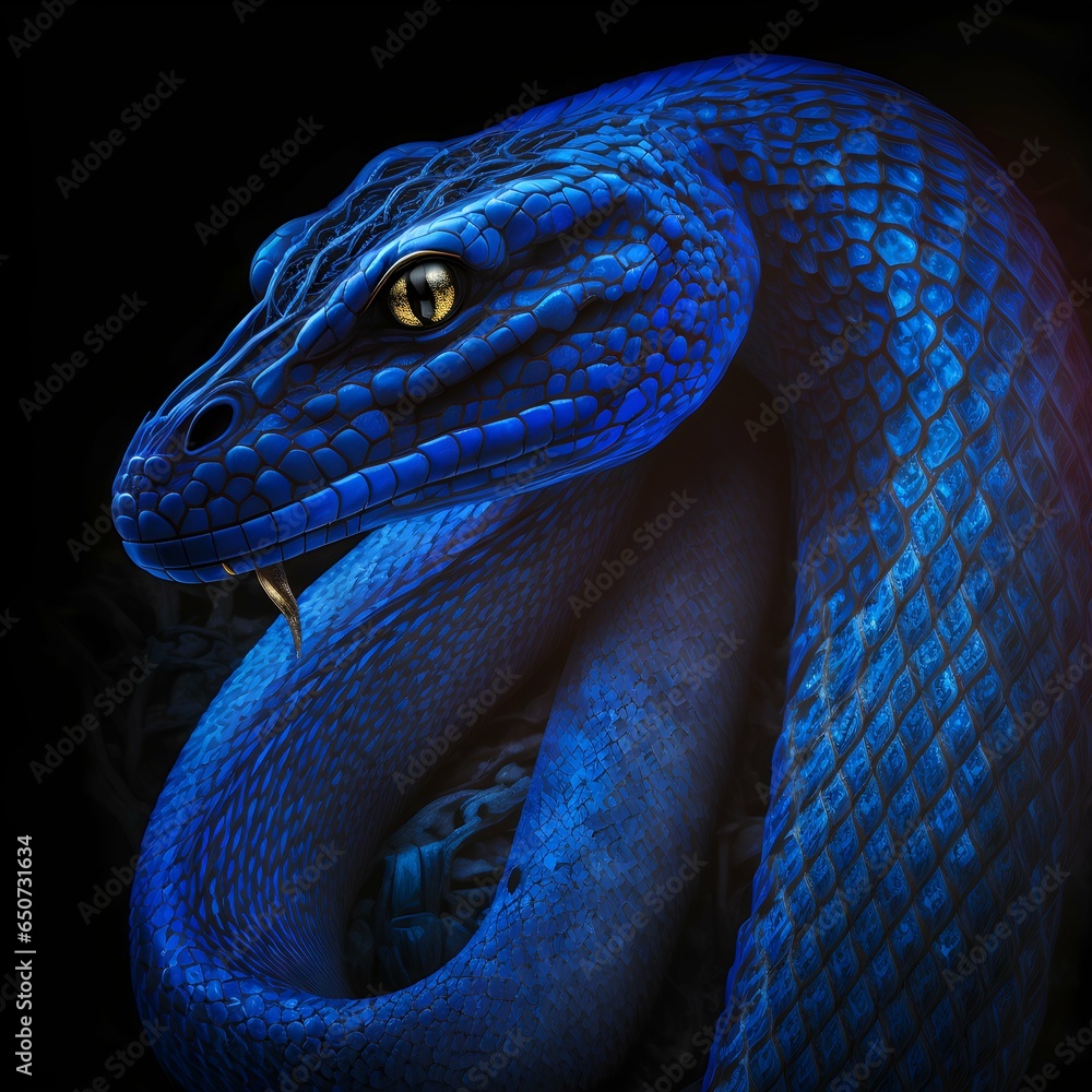 super realistic royal blue king cobra ghost with green eyes light rays ...