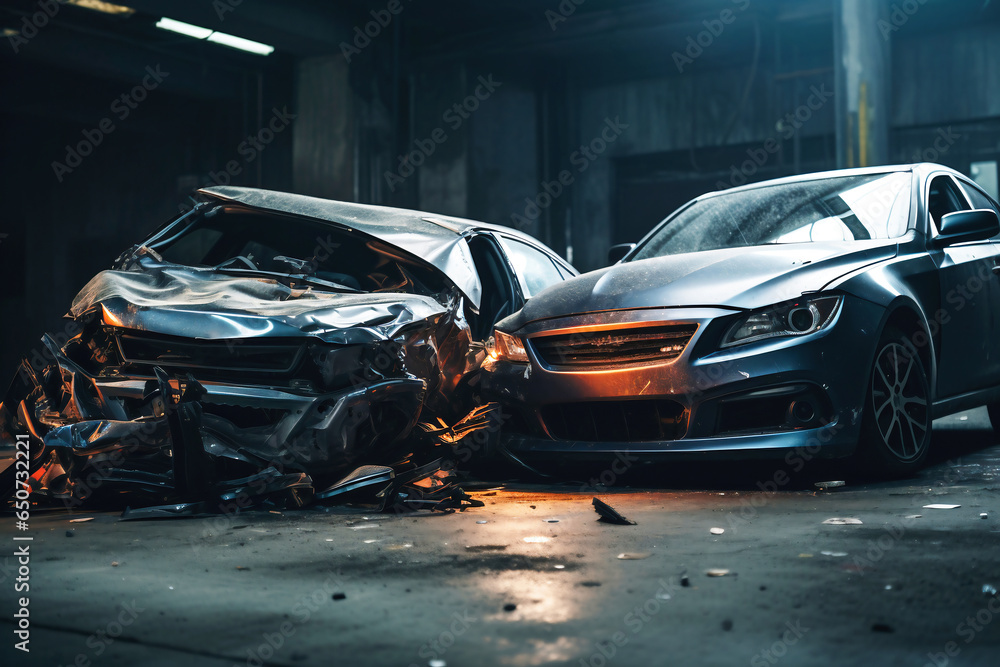 Car accident of two cars, collision of cars. Two cars are damaged after ...