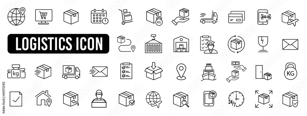 Logistics icon set. Shipping, transportation, delivery, cargo, freight ...
