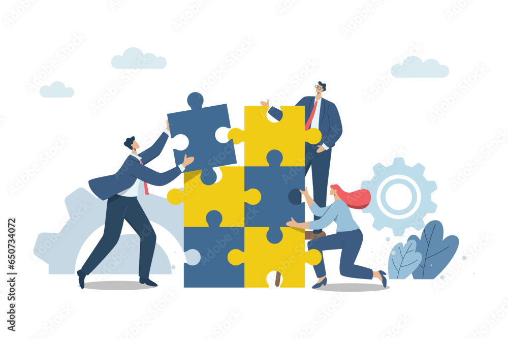 Problem solving, management, smart planning, Colleagues putting ...