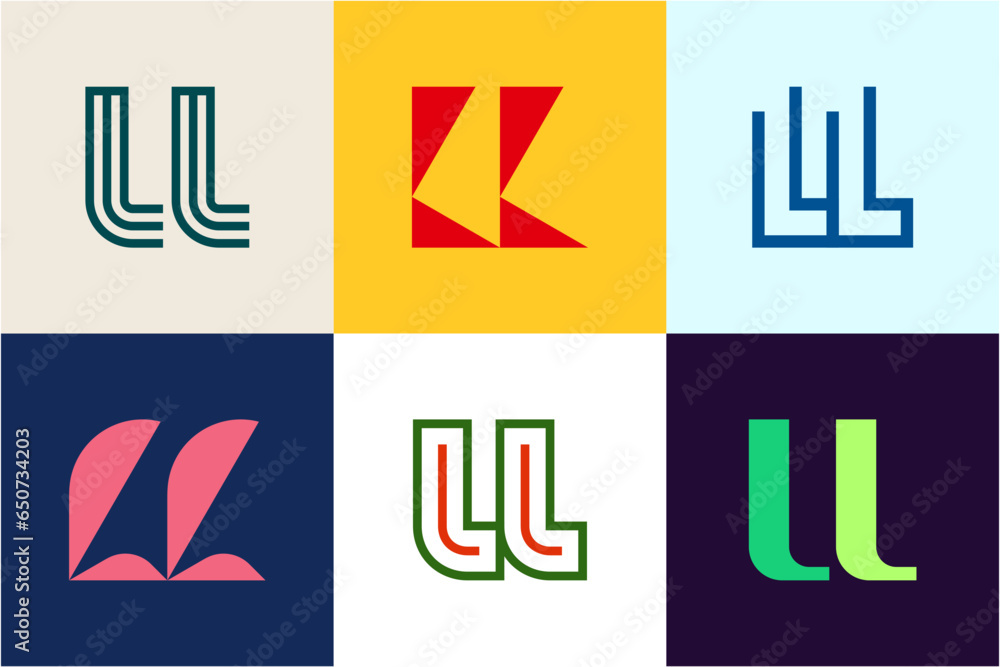 Set of letter LL logos. Abstract logos collection with letters ...