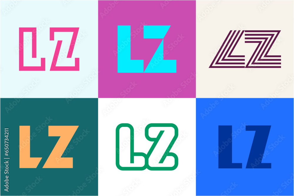 Set of letter LZ logos. Abstract logos collection with letters ...