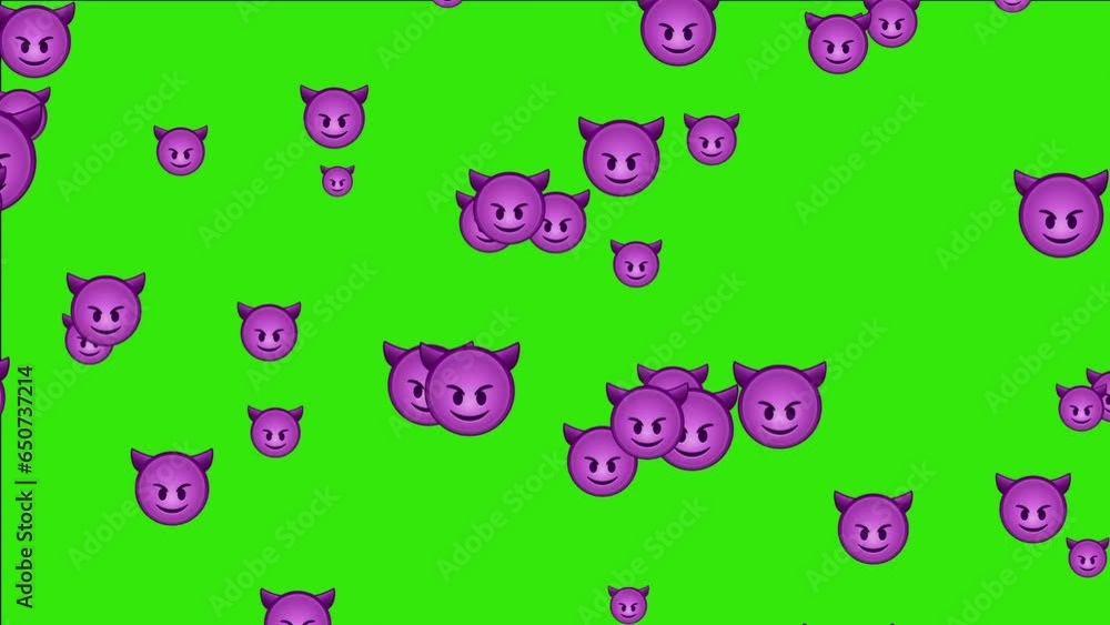 Evil devil emoji. Happy purple emoticon with devil horns. Animated ...
