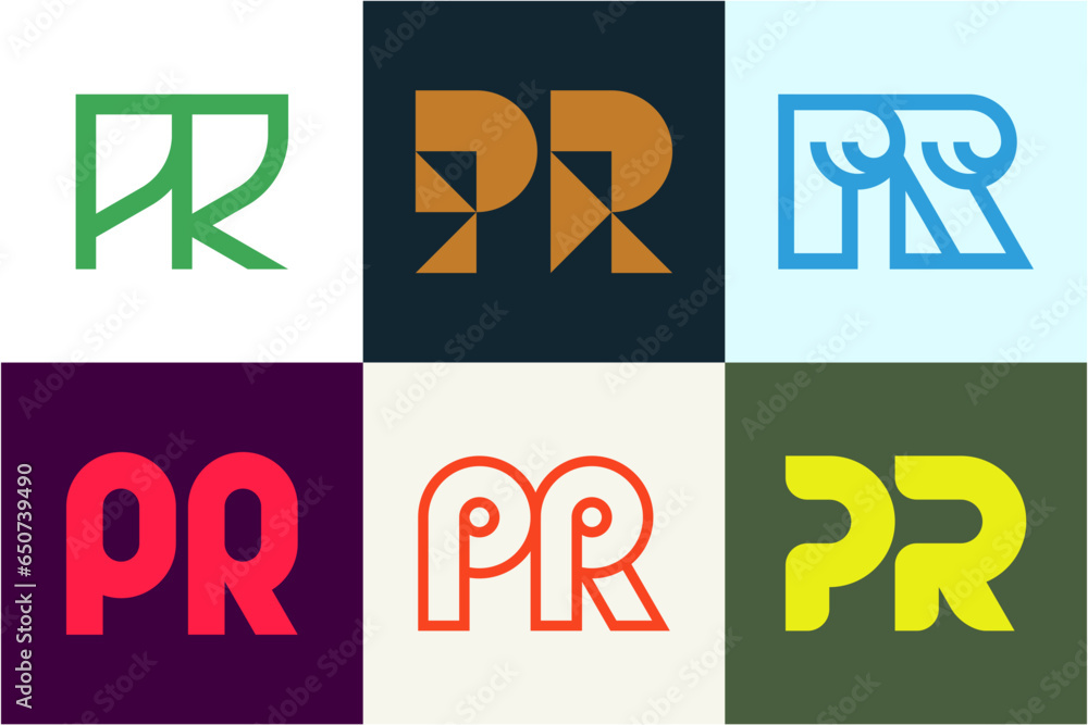 Set of letter PR logos. Abstract logos collection with letters ...
