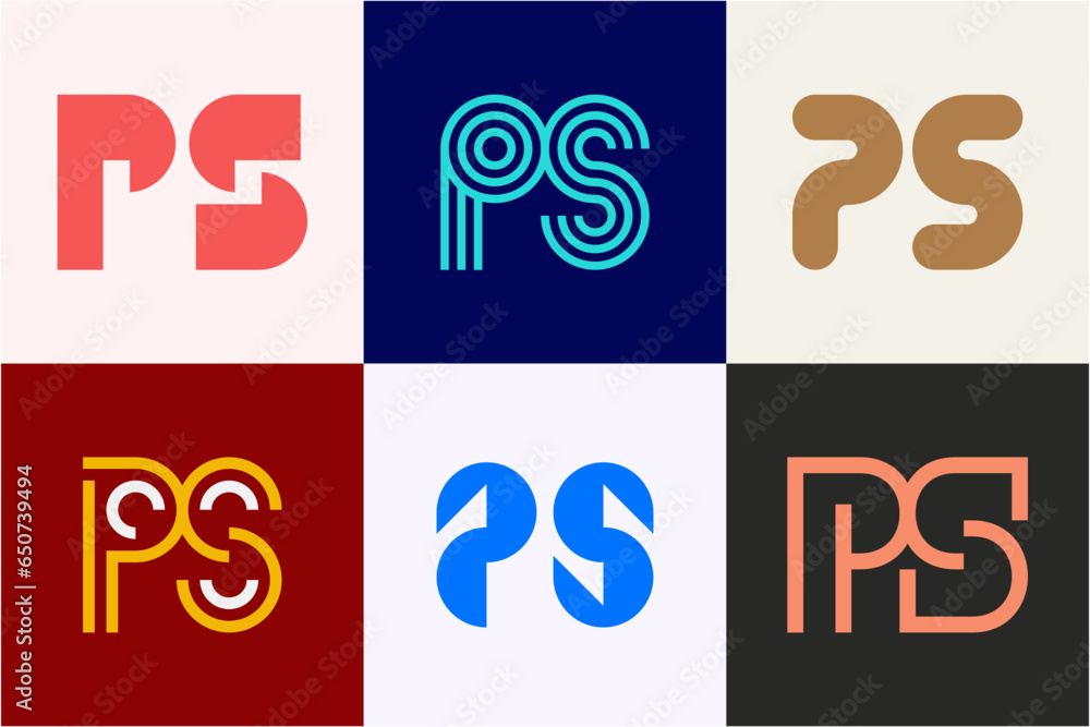 Set of letter PS logos. Abstract logos collection with letters ...