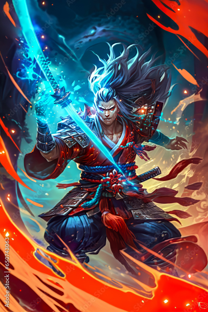 Anime Fierce Warrior. Generative AI. A digital illustration of a fierce ...