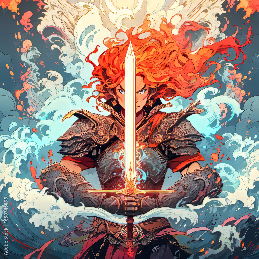 Anime Fierce Warrior. Generative AI. A digital illustration of a fierce ...