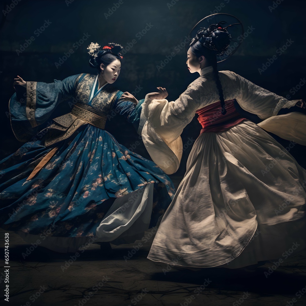 battle between a chinese womanwearing hanfu and a korean woman wearing ...