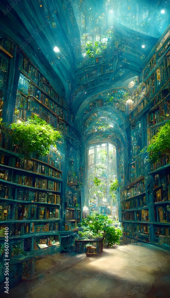 library interior a photorealistic magical ancient library from a ...