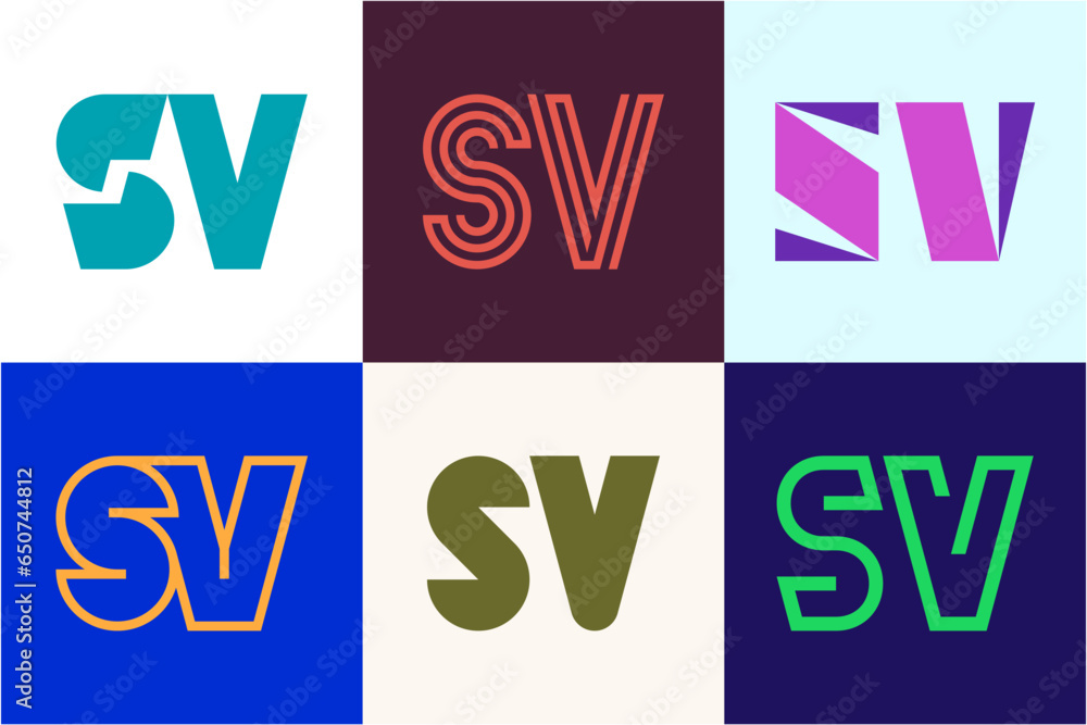 Set of letter SV logos. Abstract logos collection with letters ...