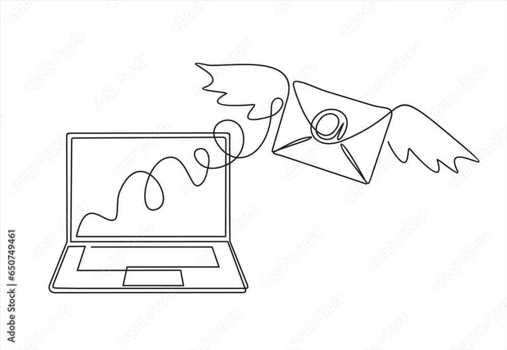 continuous line drawing of Email message post letter send, illustration ...