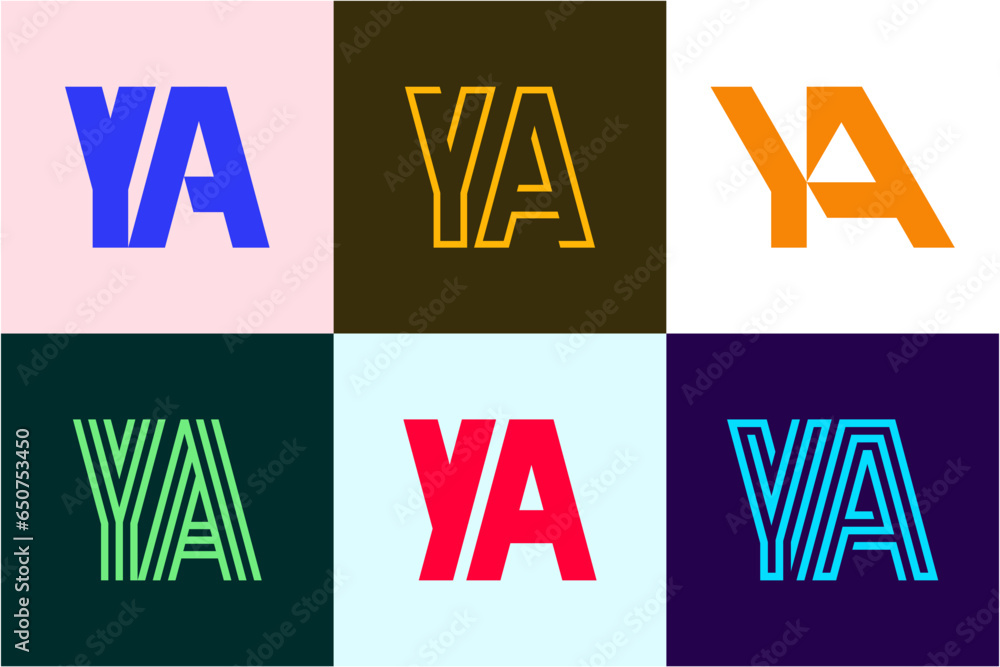 Set of letter YA logos. Abstract logos collection with letters ...