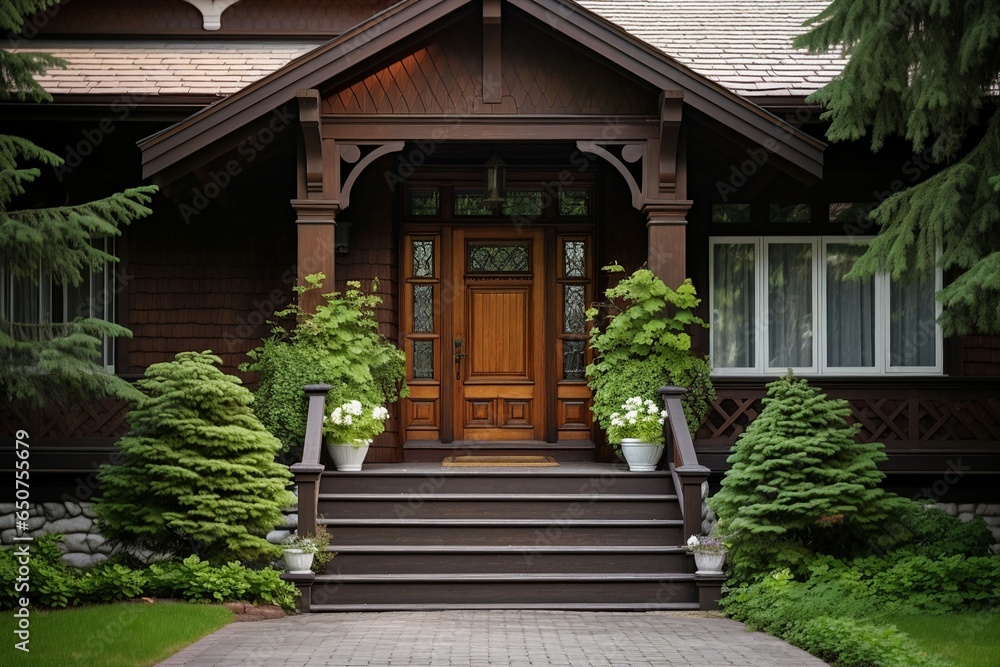 The main entrance door of a house, characterized by a wooden front door ...