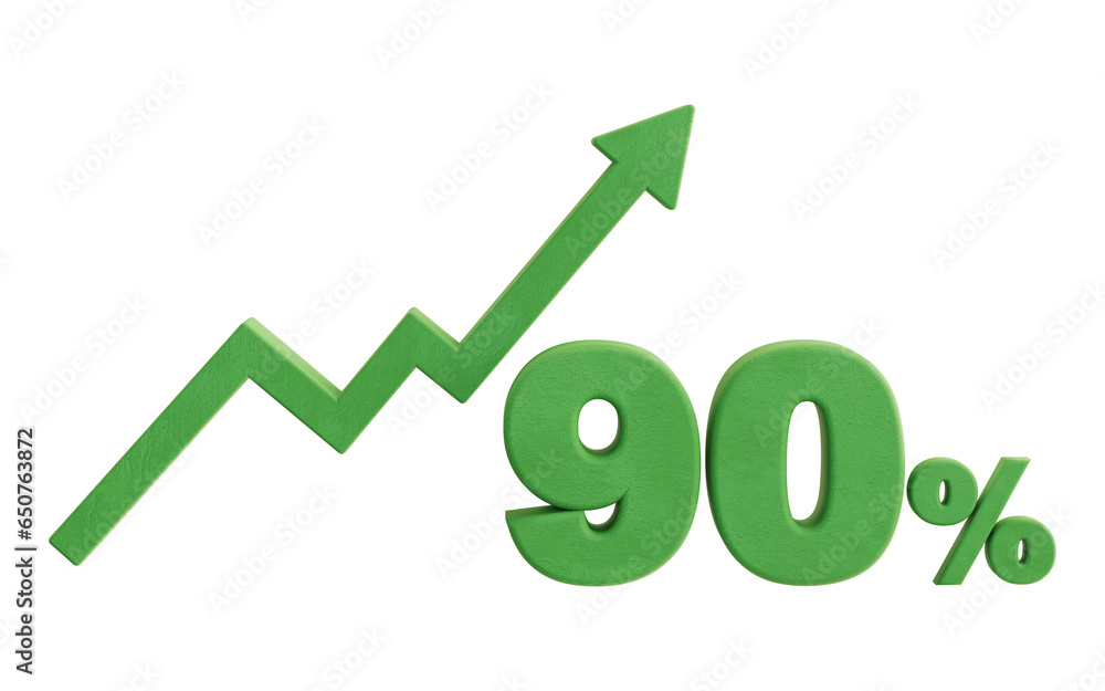 Ninety percent or 90% with growth chart luxury 3D Rendering on ...
