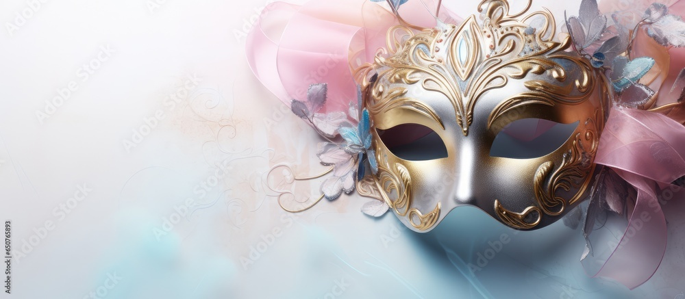 Moving masquerade mask on a blank background isolated pastel background ...