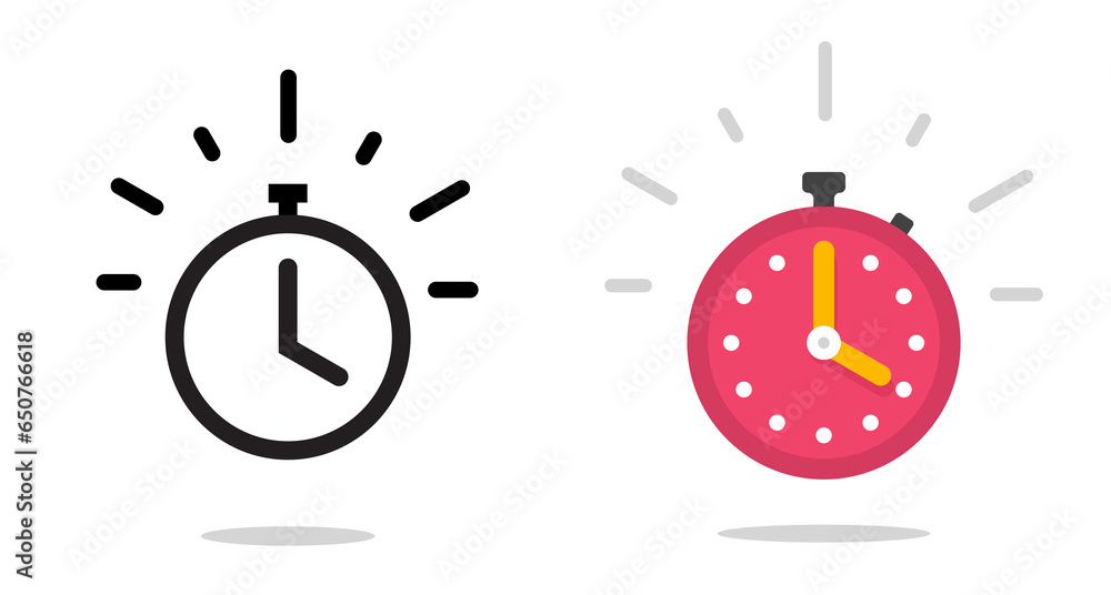 Stopwatch Icon Vector Line Outline Art Graphic Set Flat Chronometer Timer Stop Watch Pictogram