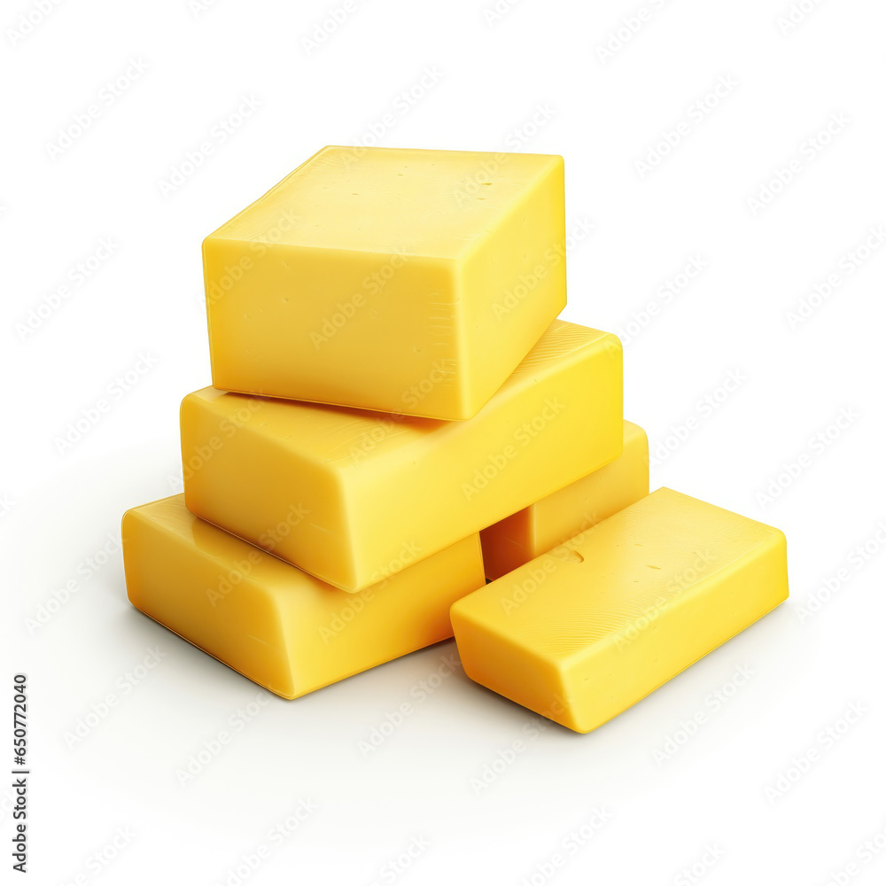 Stack of cheddar cheese chunks on isolated white background, generative ...