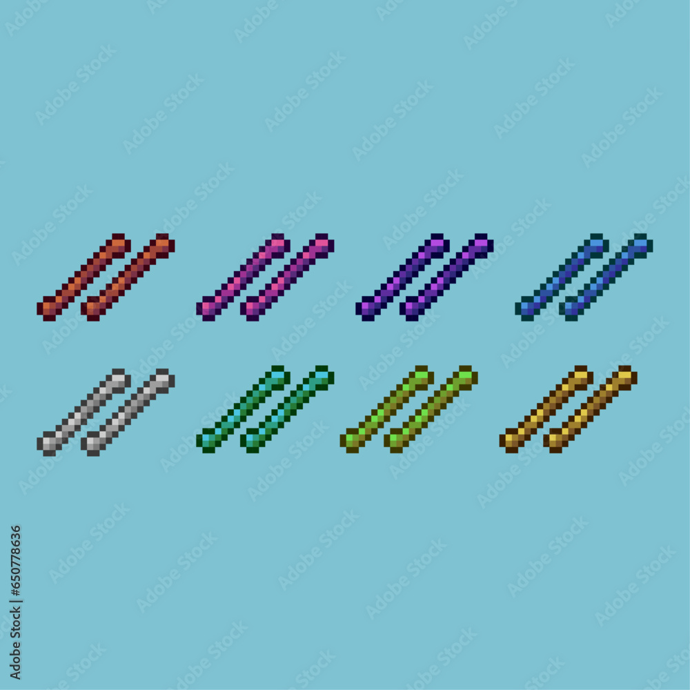 Pixel art sets of stick wood with variation color item asset. simple bits of stick rpg game on ...