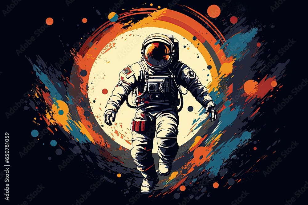 Astronaut in space. Illustrated poster design. Generative Ai Stock ...