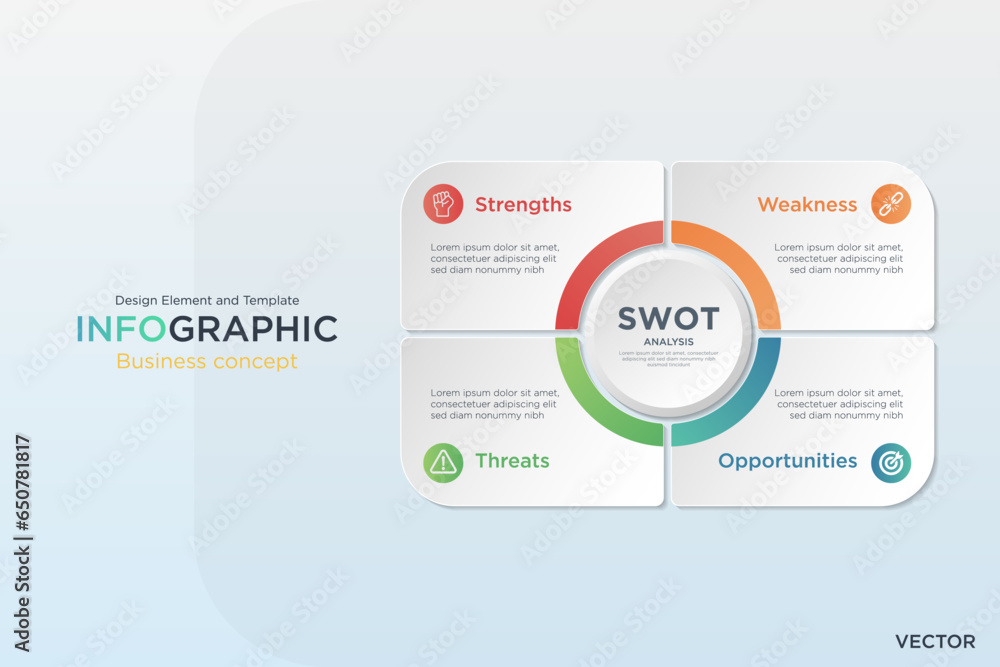 infographic business concept. Rectangular Text Box SWOT Subject 4 ...