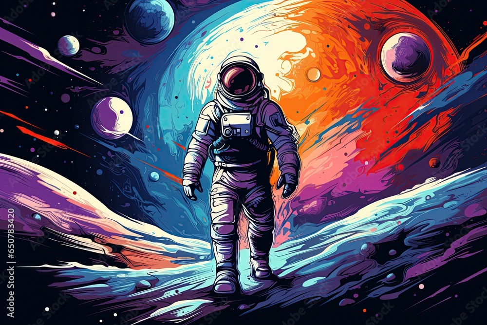 Astronaut in space. Illustrated poster design. Generative Ai Stock ...