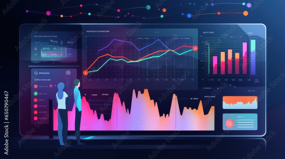Illustrate the process of analyzing vast amounts of data with visuals of data streams ...