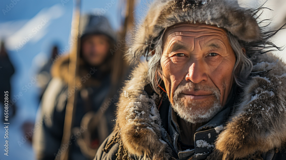 Captivating Inuit elder, consumed by confusion and curiosity ...