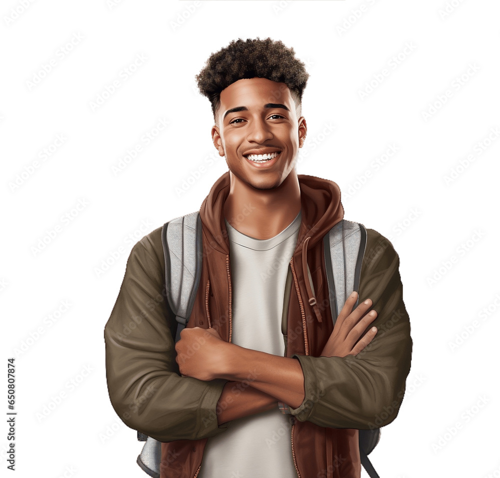 Black male university student smiling happily studying, Back to School ...
