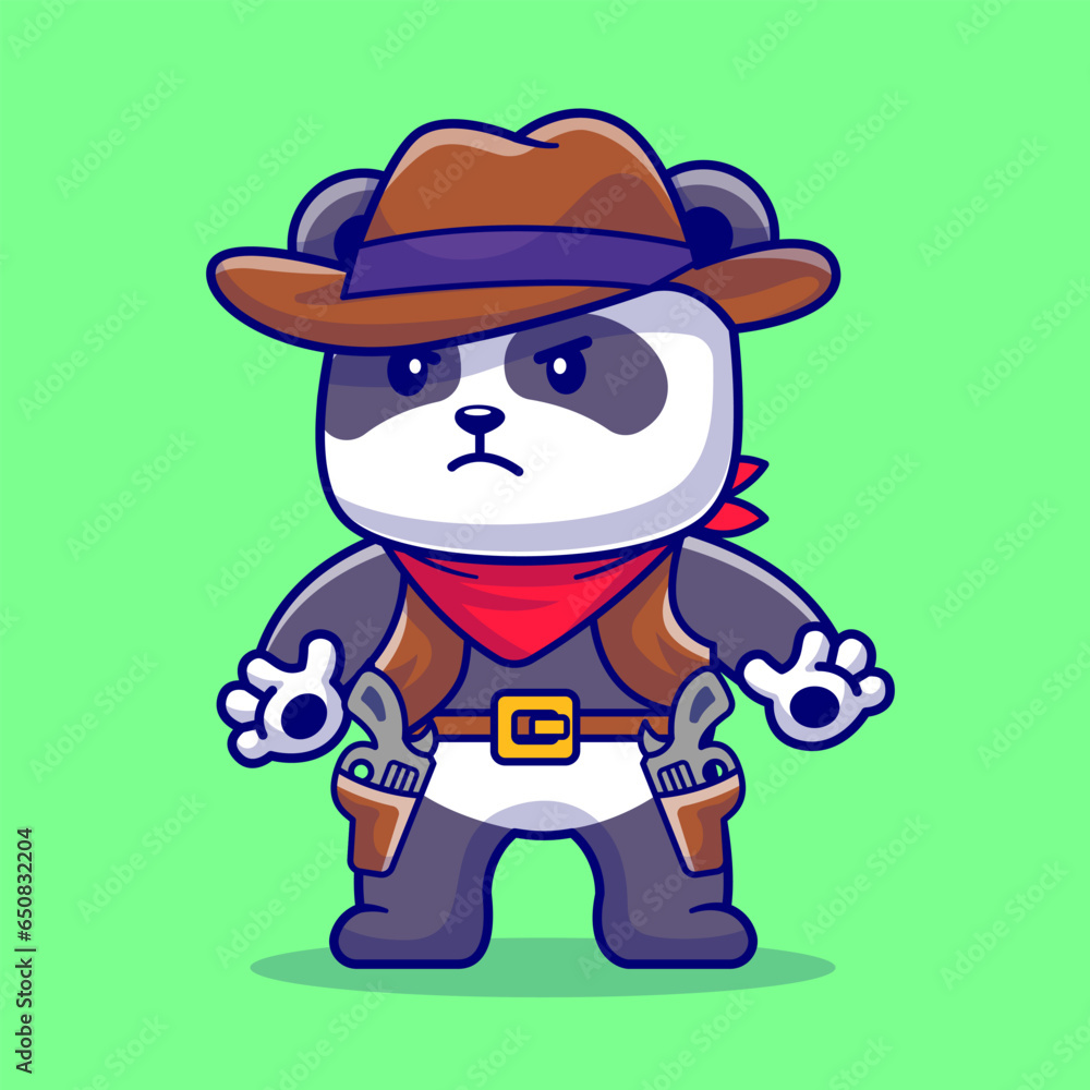 Cute Panda Cowboy Cartoon Vector Icon Illustration. Animal Nature Icon ...
