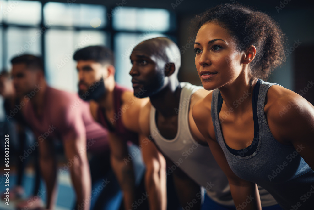 Diverse group of people working out together in a fitness class Stock ...