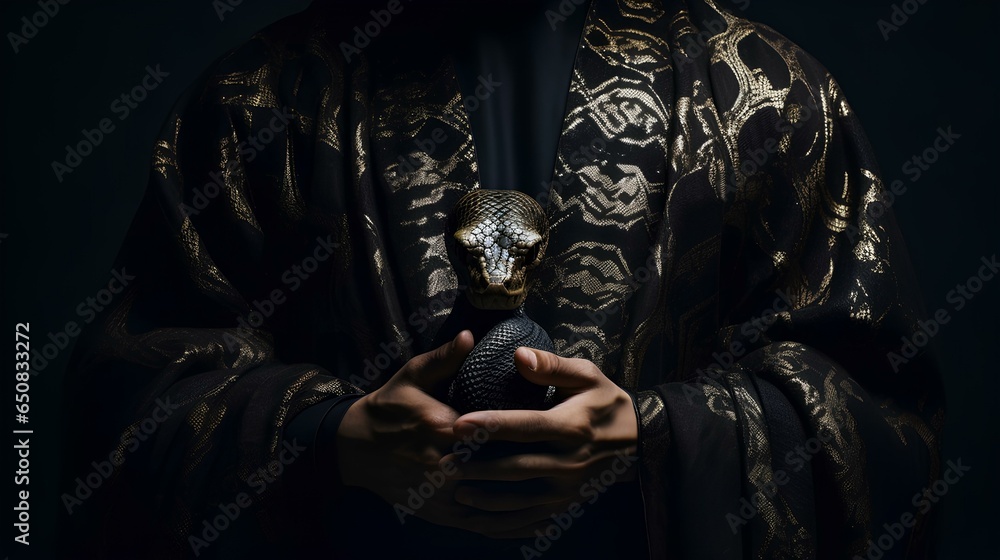 A snake in the hands of a man, as a symbol of the serpent of the ...
