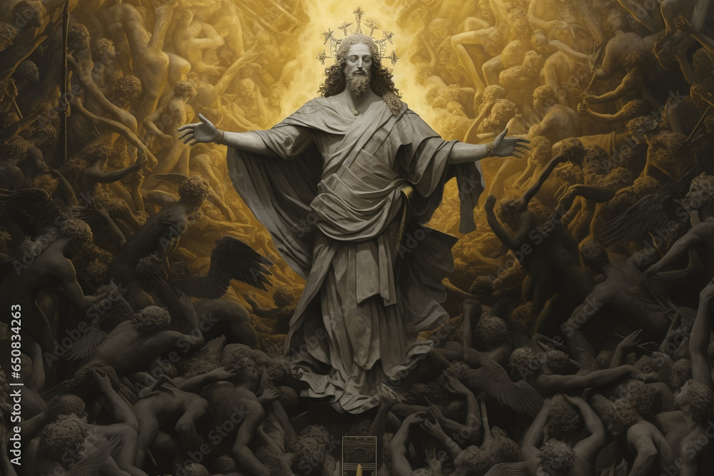 Culture and religious concept. Jesus Christ and genesis surreal ...