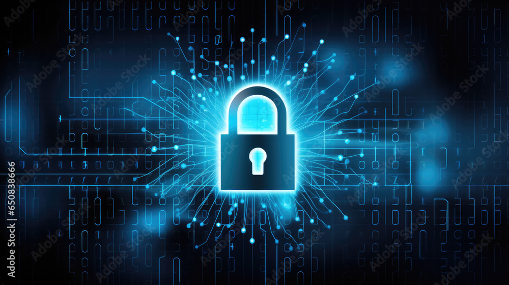 Candado azul con elementos de informática. Concepto ciberseguridad y ...