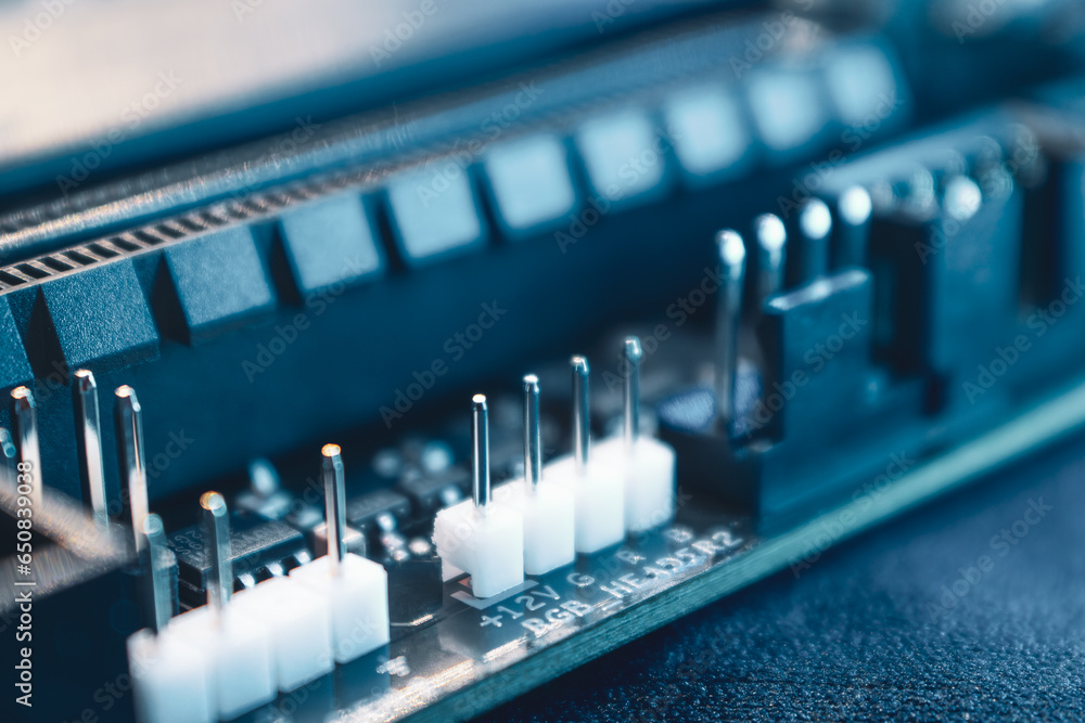 Socket pins on motherboard close-up of modern powerful desktop PC ...