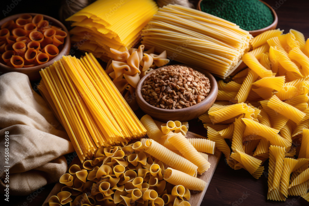 Layout of Italian raw pasta, different types and shapes of pasta Stock ...