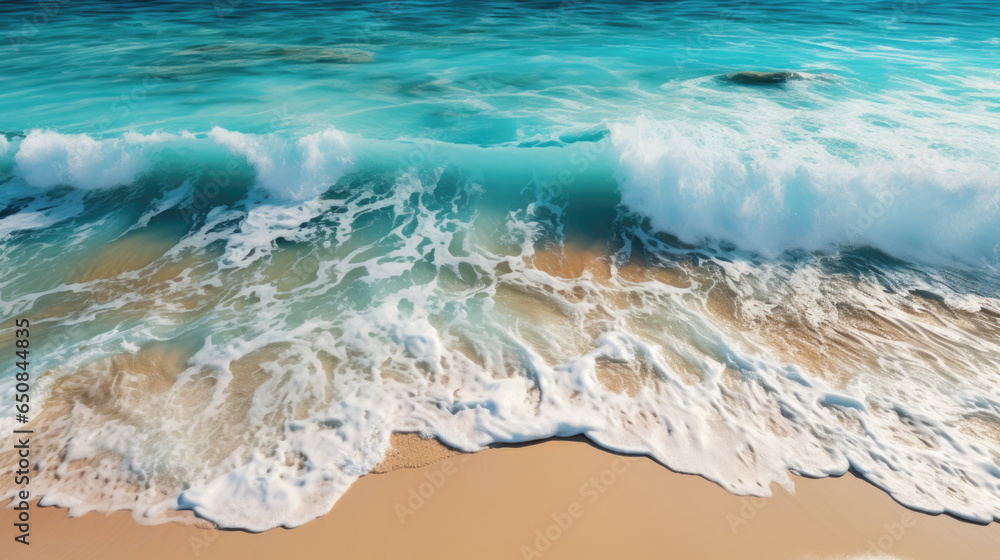 Beach Sand Sea Shore with Blue wave and white foamy summer background ...