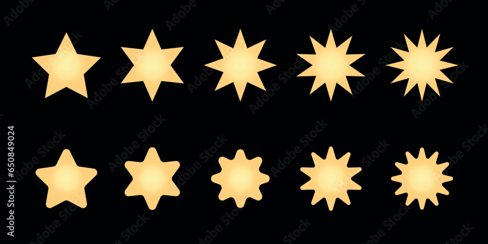 Gold star burst sticker vector set. Flat price tags explosion ...