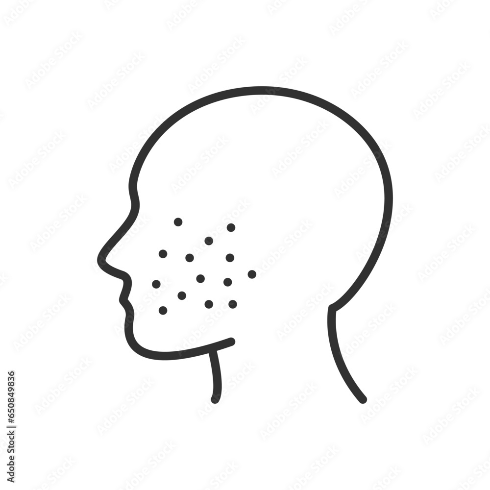 Rash on the face. Skin irritation, allergic reaction, linear icon. Line ...