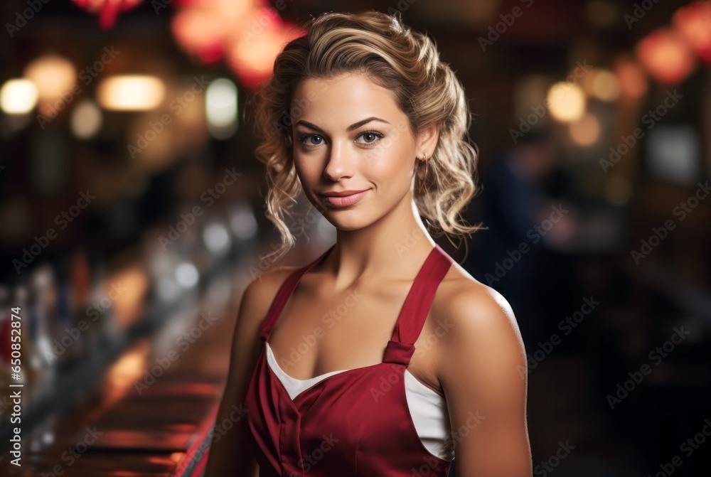 beautiful young woman behind bar in a casino night club Stock Photo ...