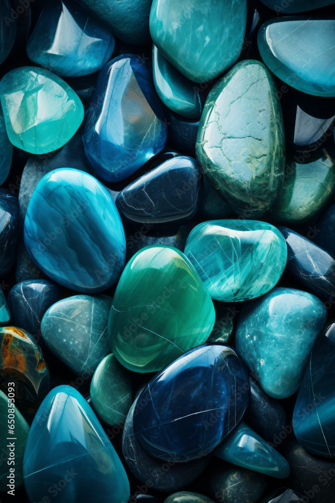 Beautiful opal stone pebbles background. Vertical background with blue ...